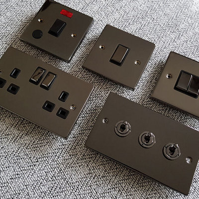 Black Nickel 2 Gang 13A DP Ingot 1 USB Twin Double Switched Plug Socket ...