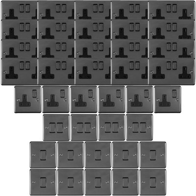 BLACK NICKEL House Socket & Switch Set -14 Light & 26 Switched UK Power ...