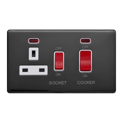 Black Nickel Screwless Plate 45A Cooker Control Unit & Neon-White Trim ...