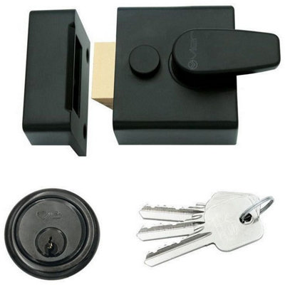 Black Nightlatch Front Door Lock 3 Keys - 40mm Key Centre 62x70x27mm ...