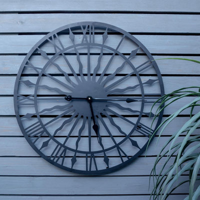 Black Open Face 24" Sun Design Indoor or Outdoor Clock - Battery ...