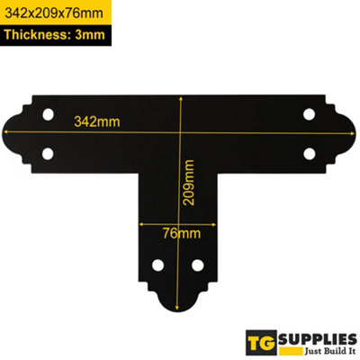 Black Ornamental Tee Bracket Brace - T Shape Pergola Connector - Black ...
