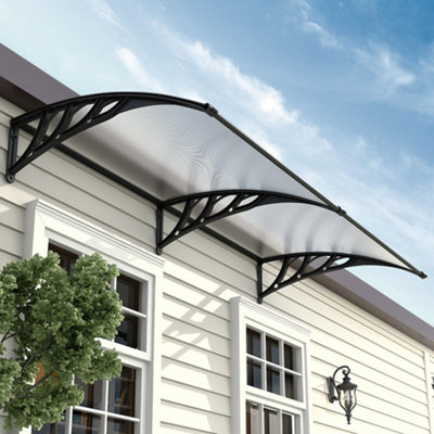 Black Outdoor Front Door Canopy Fixed Awning Rain Shelter W 190 cm x D ...