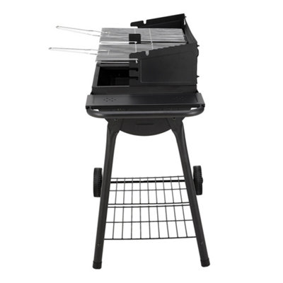 Black Outdoor Garden BBQ Charcoal Grill with Side Table Storage Shelf ...