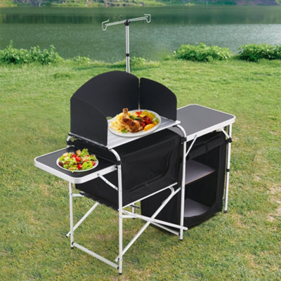 Black Outdoor Portable Camping Kitchen with Aluminum Frame and Large ...
