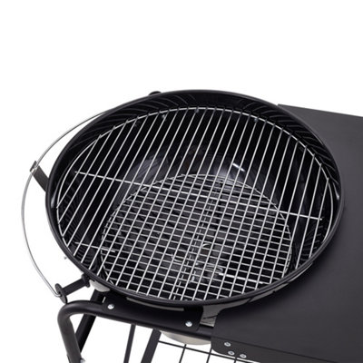 Black Outdoor Round Charcoal Grill with Side Table and Wheels