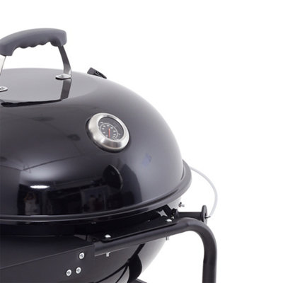 Black Outdoor Round Charcoal Grill with Side Table and Wheels