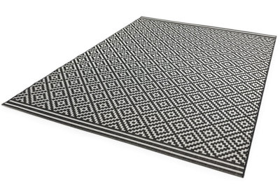 Black Outdoor Rug, Geometric Stain-Resistant Rug For Patio Decks Garden ...