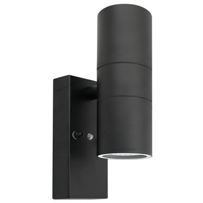 Black Outdoor Up Down Wall Light Dusk Till Dawn Sensor Stainless Steel ...