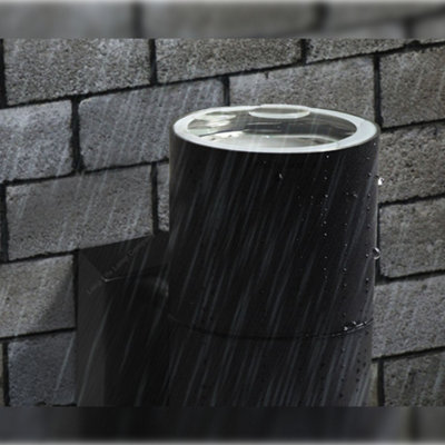 Black Outdoor Up Down Wall Light Dusk Till Dawn Sensor Stainless Steel ...