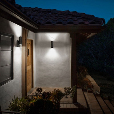 Black Outdoor Up Down Wall Light Dusk Till Dawn Sensor Stainless Steel ...