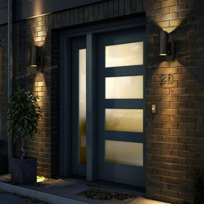 Black Outdoor Up Down Wall Light Dusk Till Dawn Sensor Stainless Steel ...