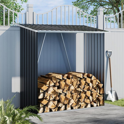 Black Outdoor Waterproof Metal Garden Storage Shed Firewood Storage ...