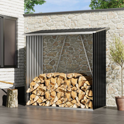 BLACK OUTDOOR WATERPROOF METAL GARDEN STORAGE SHED FIREWOOD STORAGE ...
