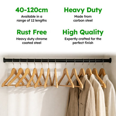 Black Oval Wardrobe Rail, Set of 2x 110cm Wall Mounted Clothes Hanging Rail