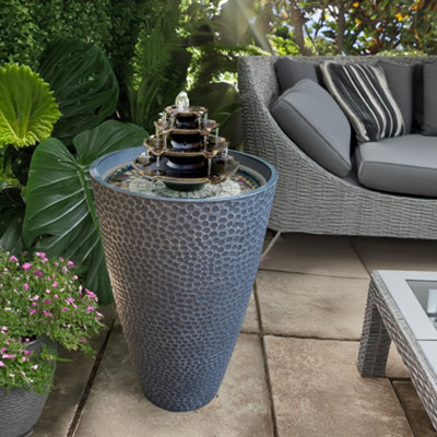 Black Panerea Vase Water Feature Fountain with Bronze Tiered Cascade ...