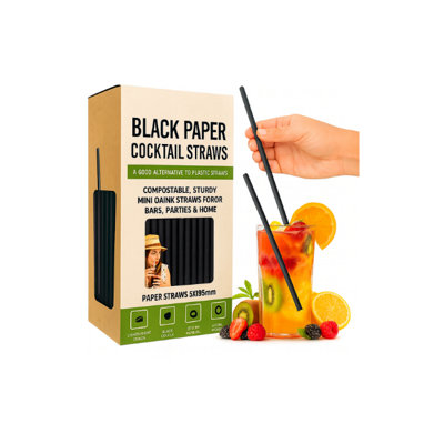 Black Paper Straws 250 Pack Biodegradable 8 Inch Drinking Straws Eco ...
