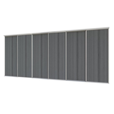 Black Pine Wood 6-Door Sliding Wardrobe Door Kit, Silver Frame & Tracks ...