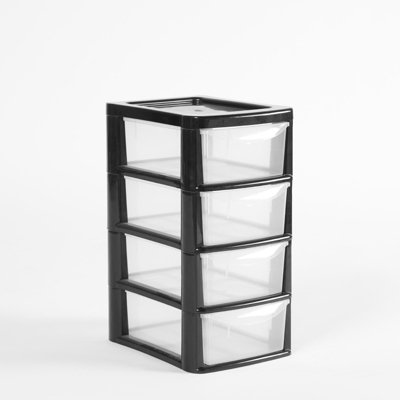 Black Plastic 4 Drawer Tower Storage Unit Small A5 Stationery Filing 38.5cm