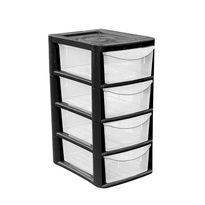 Black Plastic 4 Drawer Tower Storage Unit Small A5 Stationery Filing 38.5cm