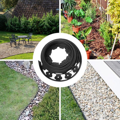 Black Plastic L Shaped Garden Edging with 30 Ground Pegs,L10m x H 5cm