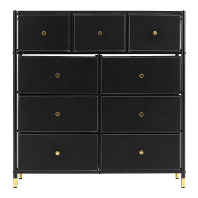 Black Plastic Storage Cabinet with 9 Drawers 103cm H