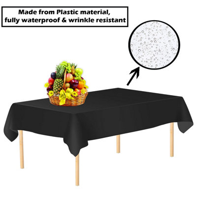 Black Plastic Table Cover, Disposable Wipe Clean Waterproof Tablecloth - 54"x72"