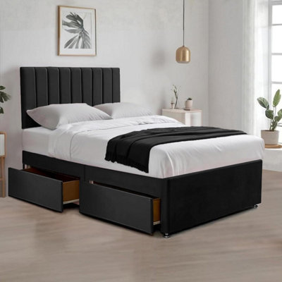 Black Plush 3FT Single Bed with Matttress 2 Storage Drawers and 20 Inch ...