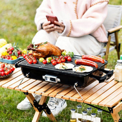 Black Portable Tabletop BBQ Grill Smoker with Lid