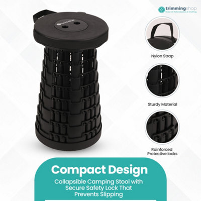 Black Portable Telescopic Stool, Collapsible Plastic Stool for Hiking ...