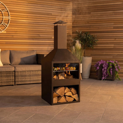 Black Powder Coated Steel 118cm BBQ & Chimenea
