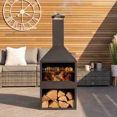 Black Powder Coated Steel 118cm BBQ & Chimenea