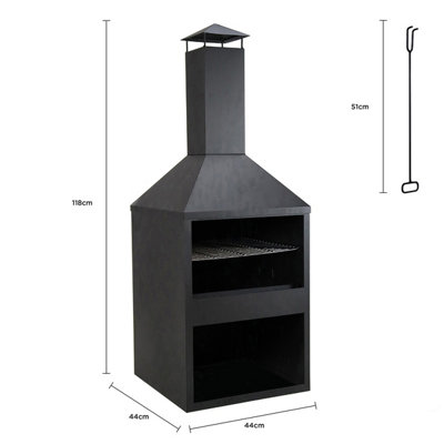 Black Powder Coated Steel 118cm BBQ & Chimenea