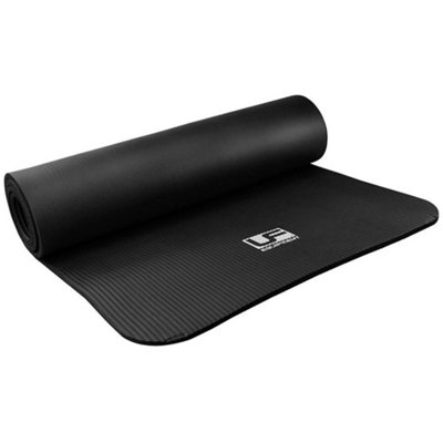 Black Premium 10mm Exercise Mat & Carry Strap - 183 x 61cm Rubber Yoga ...