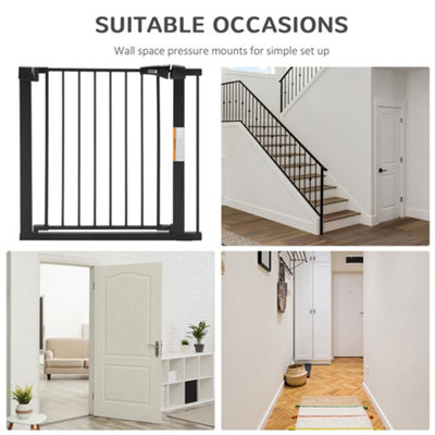 Black Pressure-Fixed Stair Gate Pet Safety Gate 76cm H