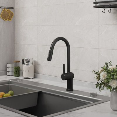 Black Pull-out Sprayer Retractable Kitchen Faucet with 3 Modes and ...