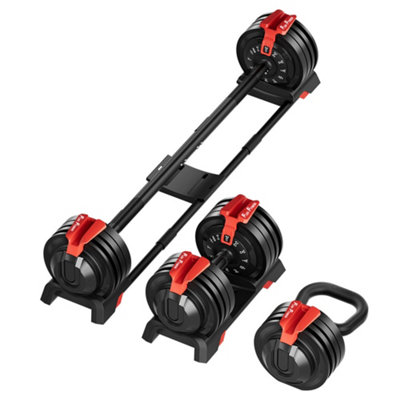 Black Quick-Select 3-in-1 Adjustable Dumbbell-Barbell-Kettlebell Set (2 ...