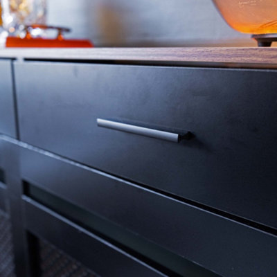 Black Radiator Cover With Contrast Wooden Shelf and Storage Draw - Large