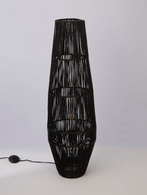BLACK RATTAN FREESTANDING FLOOR LAMP