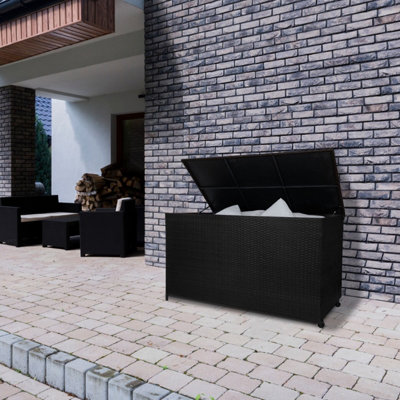 Black Rattan Garden Storage Box Large 582L Outdoor Chest