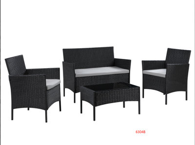 Black Rattan Patio Chairs and Table Sets ,4 Piece Garden Set, Patio ...