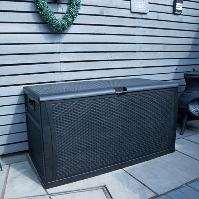 Black Rattan Style Outdoor Storage Box - Weatherproof Storage Chest for ...