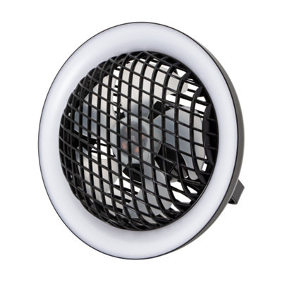 Black Rechargeable 3 Speed Desk Fan with LED Dimmable Ring Light