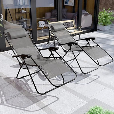 Black Reclining Sun Lounger Zero Gravity Chairs (Without Rain Cover)