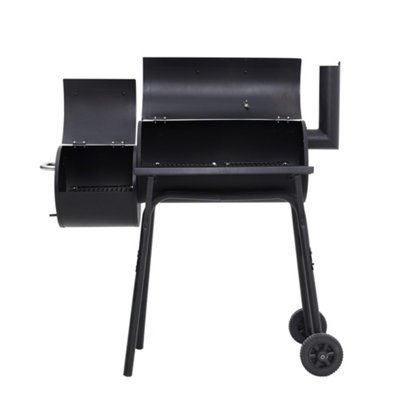 Black Rectangular BBQ Grill with Portable Trolley Wheels 115cm W