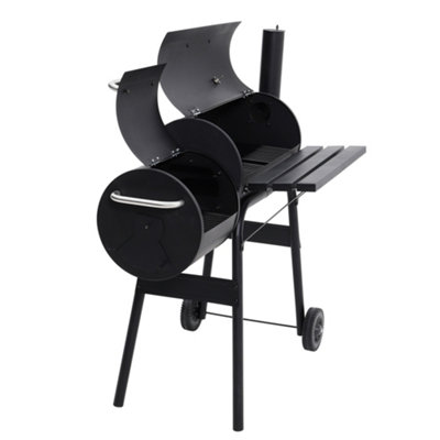 Black Rectangular BBQ Grill with Portable Trolley Wheels 115cm W