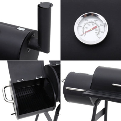 Black Rectangular BBQ Grill with Portable Trolley Wheels 115cm W