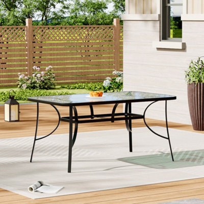 Black Rectangular Tempered Glass Tabletop Metal Outdoor Garden Coffee ...