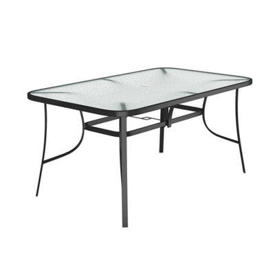 Black Rectangular Tempered Glass Tabletop Metal Outdoor Garden Coffee ...