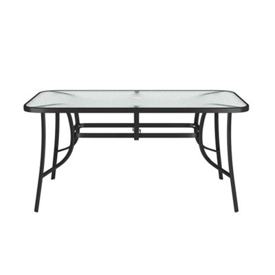 Black Rectangular Tempered Glass Tabletop Metal Outdoor Garden Coffee ...
